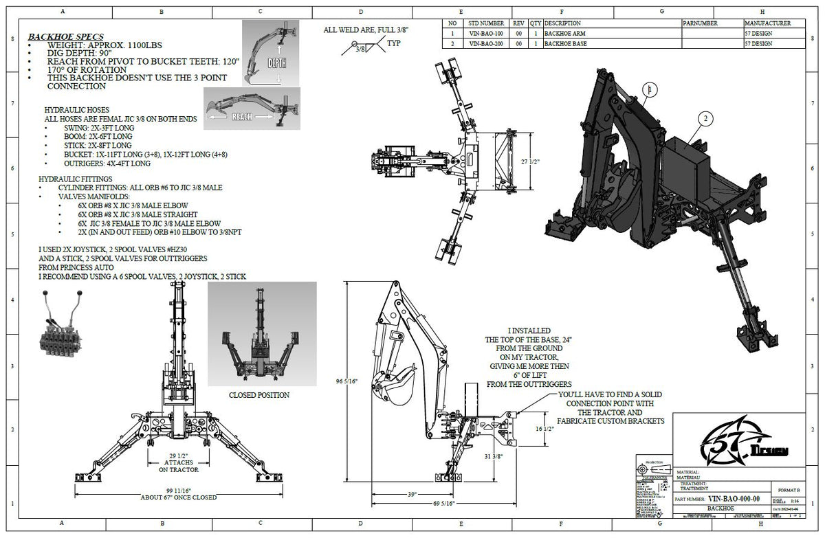 Backhoe Plans with DXF files, Metric AND Imperial, all in one – 57Design